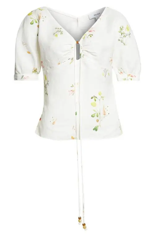 REISS Quinny Floral Linen Blend Top - Ivory