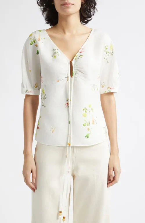 REISS Quinny Floral Linen Blend Top