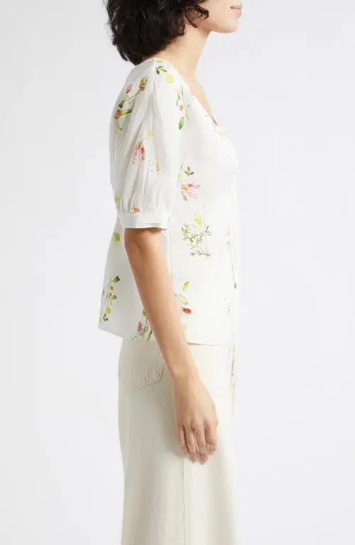 REISS Quinny Floral Linen Blend Top