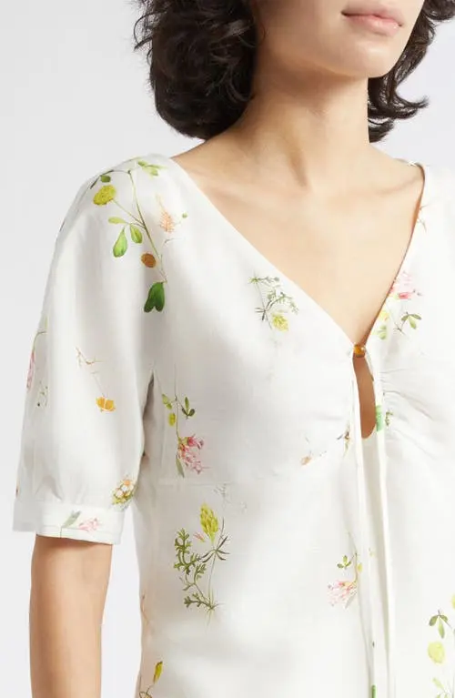 REISS Quinny Floral Linen Blend Top