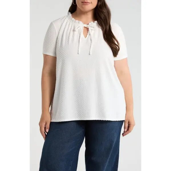 Loveappella Swiss Dot Blouson Top - Ivory