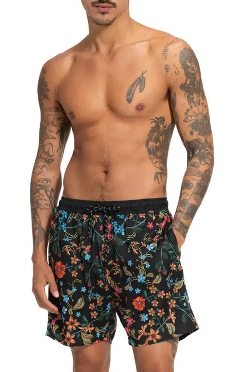 Agua Bendita Printed Swim Trunks - Brown Multi