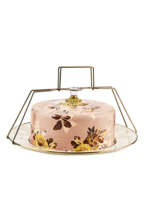 MACKENZIE-CHILDS Wild Rose Enameled Steel Cake Carrier - Mauve