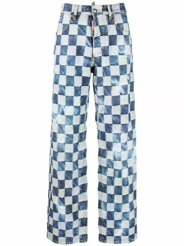 Dsquared2 Checked Wide-leg Jeans - Blue
