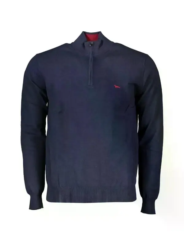 HARMONT & BLAINE Embroidered Half-zip Cotton Sweater - Blue