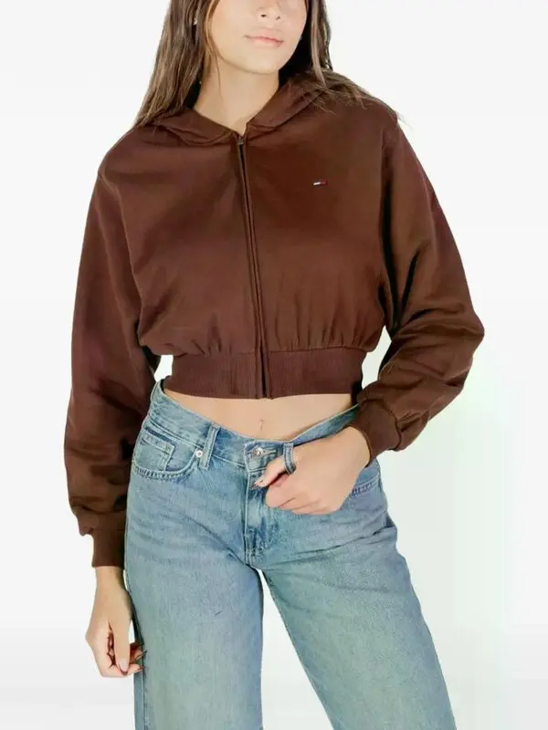 Tommy Hilfiger Cropped Zip-up Hoodie - Brown
