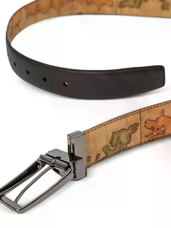 ALVIERO MARTINI 1° CLASSE Reversible Geo Map Leather Belt