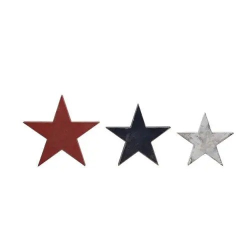 TRANSPAC Wood 8.4 In. Patriotic Star Block Decor Set Of 3 - Red