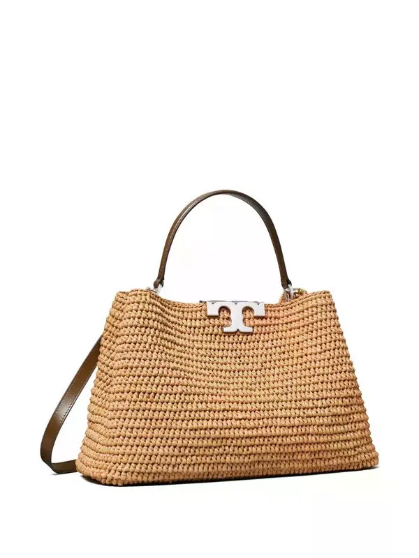 Tory Burch Eleanor Raffia Satchel With Leather Trim - Neutrals