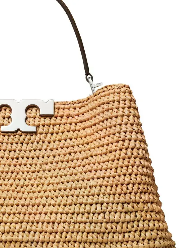 Tory Burch Eleanor Raffia Satchel With Leather Trim - Neutrals