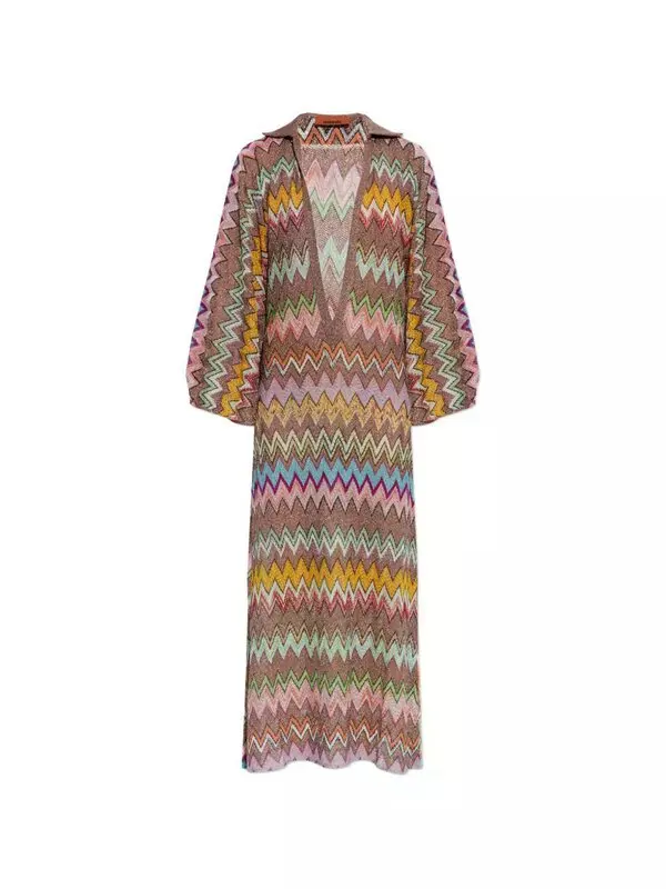 Missoni Zigzag Print V-neck Long Sleeve Dress - Brown