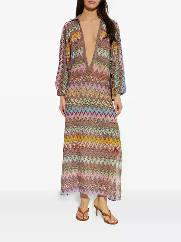 Missoni Zigzag Print V-neck Long Sleeve Dress