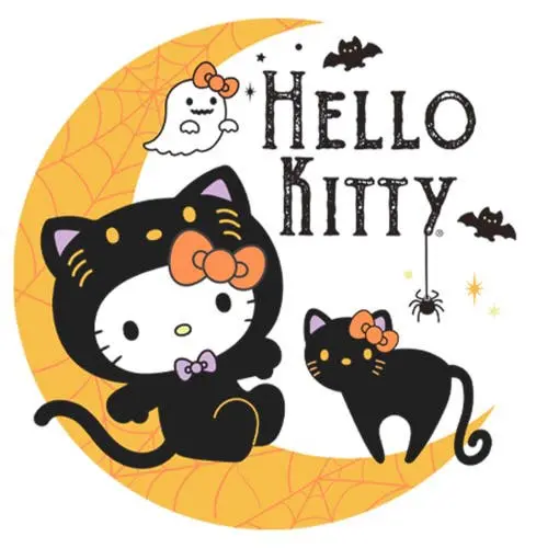 HELLO KITTY Halloween Black Cat And Moon Short Sleeve Graphic T-shirt - White