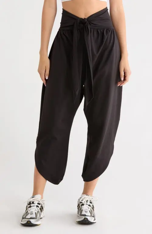 Free People High Rise Yoga Pants With Tie Waist - Black