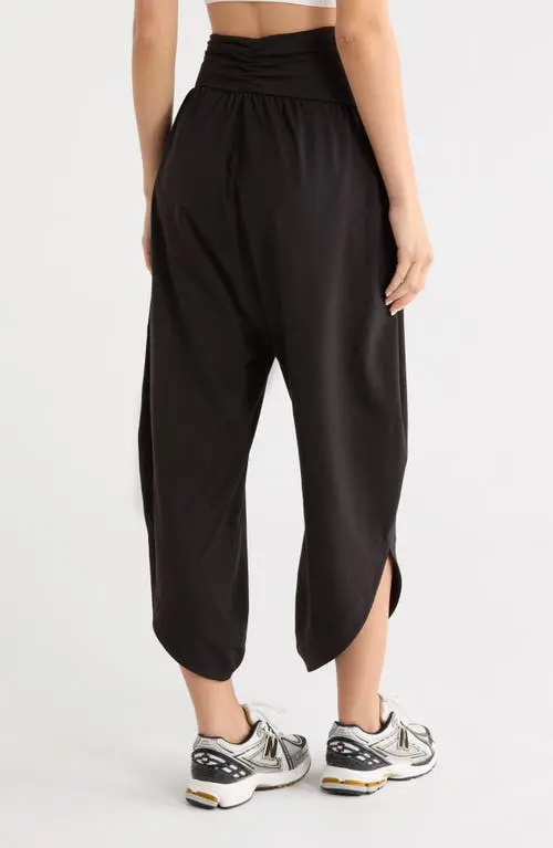 Free People High Rise Yoga Pants With Tie Waist - Black