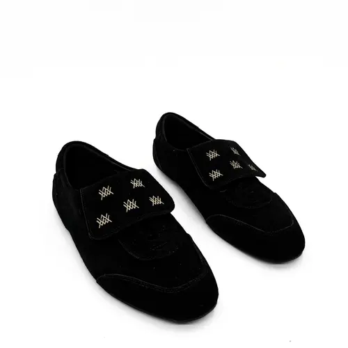 AMIE RAFA Suede Sneakers With Folded Tongue And Subtle Stitching - Black