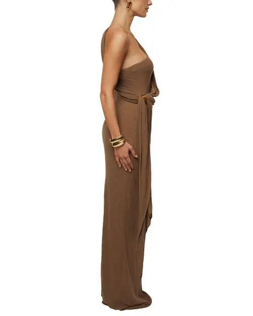 JLUXLABEL One-shoulder Wrap Maxi Dress - Brown