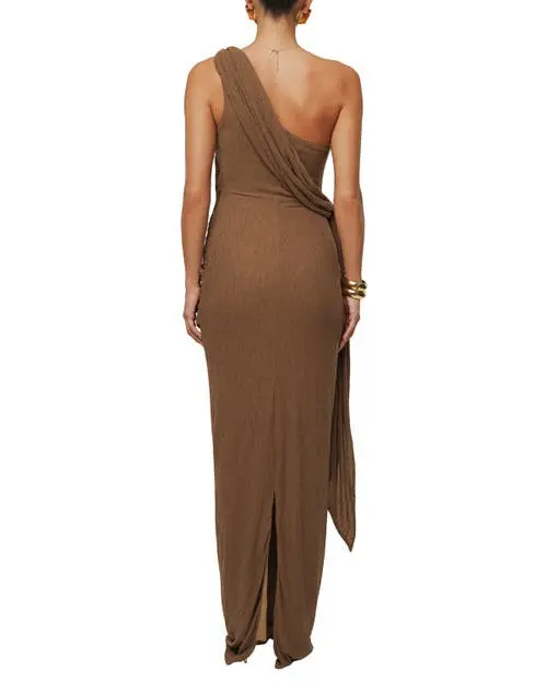 JLUXLABEL One-shoulder Wrap Maxi Dress - Brown