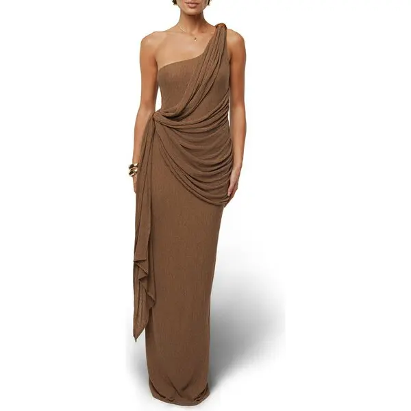 JLUXLABEL Drape One-shoulder Gown - Brown