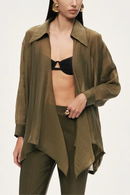 NOCTURNE Fluid Open-front Shirt - Khaki