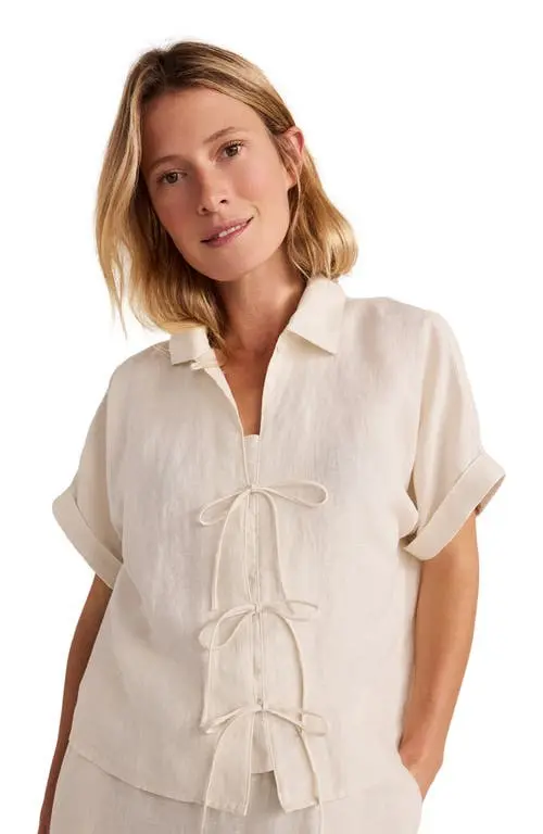 HAVEN WELL WITHIN Linen Tie-front Top - Sandstone