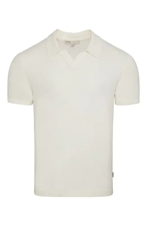 Onia Boucle Knit Johnny Polo - Egret