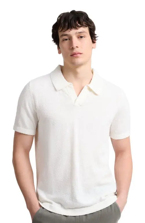 Onia Boucle Knit Johnny Polo - Egret