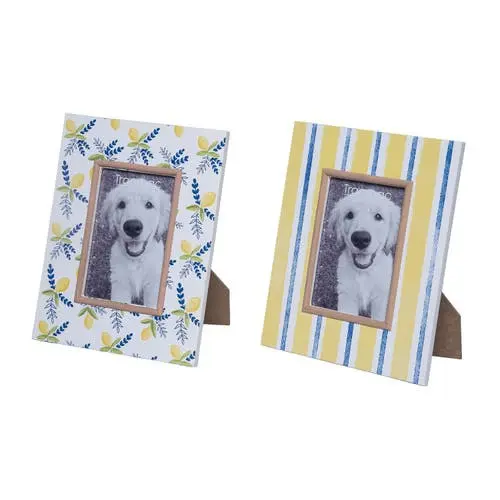 TRANSPAC Mdf Photo Frame Citrus Set Of 2 Multicolored For Display And Entertaining - Yellow