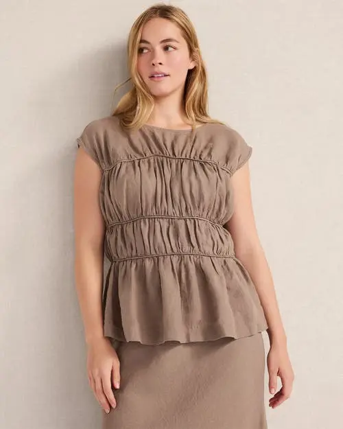 HAVEN WELL WITHIN Linen Shirred Sleeveless Top