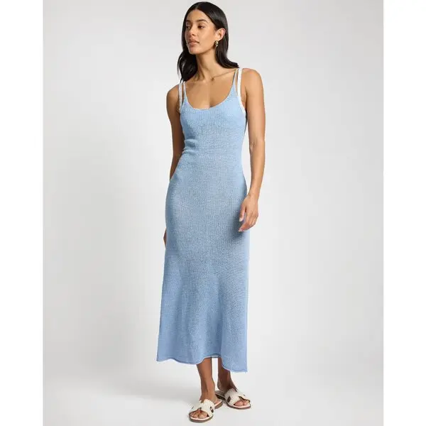 Onia Textured Linen Scoop Neck Maxi Dress - Sky