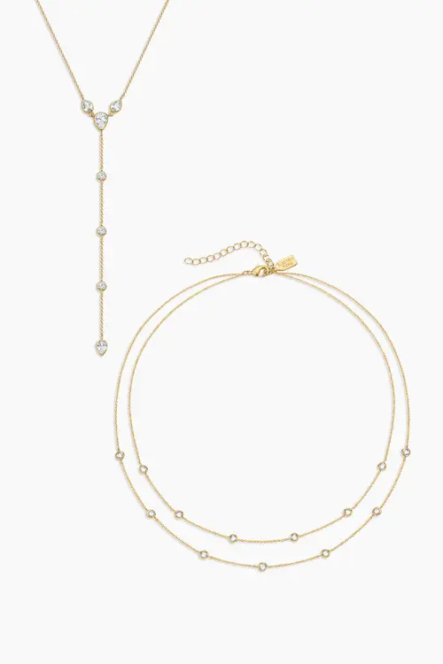 ELECTRIC PICKS Tay Lariat And Double Strand Necklace Set - Gold