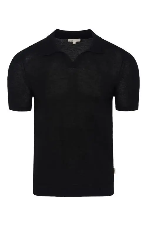 Onia Extra Fine Merino Wool Short Sleeve Johnny Collar Polo - Black