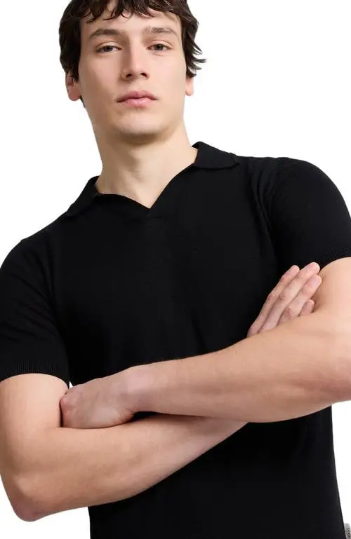 Onia Extra Fine Merino Wool Short Sleeve Johnny Collar Polo - Black