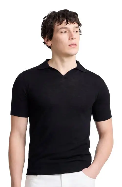 Onia Extra Fine Merino Wool Short Sleeve Johnny Collar Polo - Black