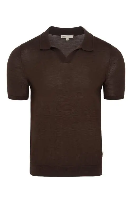 Onia Extra Fine Merino Wool Short Sleeve Johnny Collar Polo - Espresso