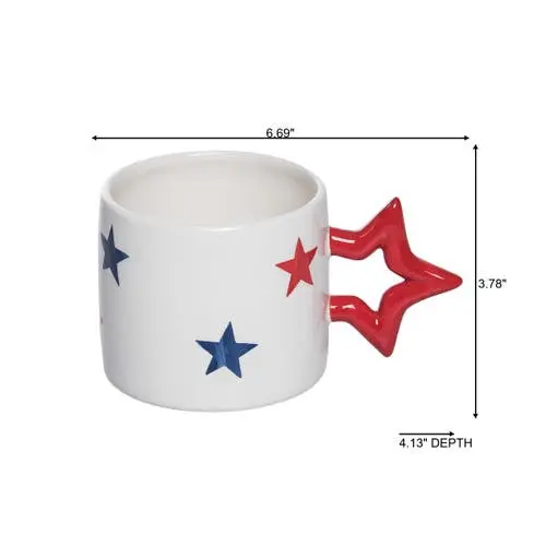 TRANSPAC Ceramic Star Mug For Patriotic Serving And Entertaining