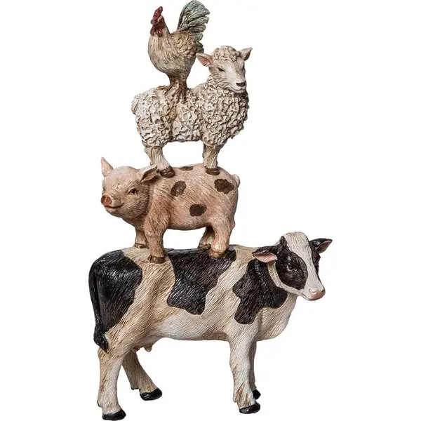TRANSPAC Resin Stacked Farm Animal Figurine For Spring Home Decor - Multicolored