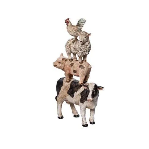 TRANSPAC Resin Stacked Farm Animal Figurine For Spring Home Decor