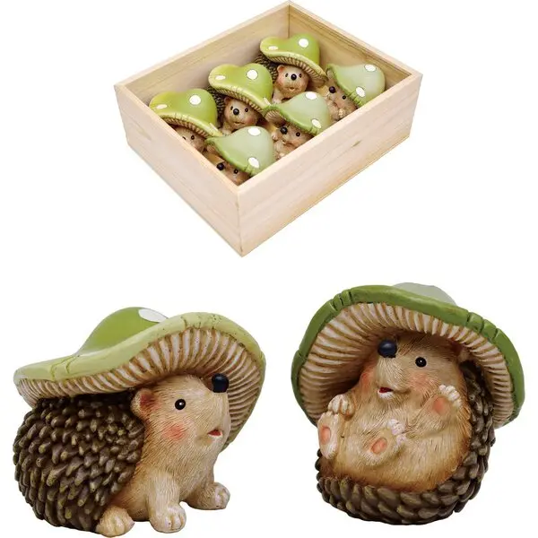 TRANSPAC Resin Mushroom Hat Hedgehog Set Of Multicolored For Spring Home Decor - 6