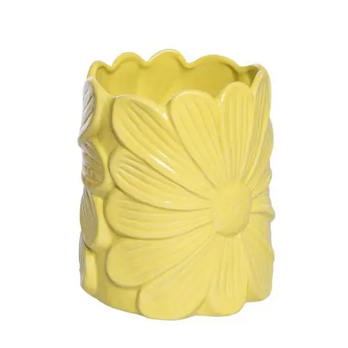 TRANSPAC Dolomite Daisy Planter For Spring Garden Decor
