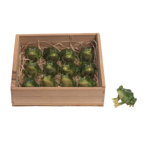 TRANSPAC Multicolor Spring Frogs Set Of 12, Resin Decorative Animal Figurines, 4.5in - Green