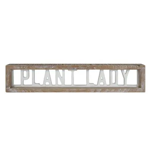 TRANSPAC Mdf And Wood Cut Out Plant Lady White And Brown For Spring Home Decor - Multicolored