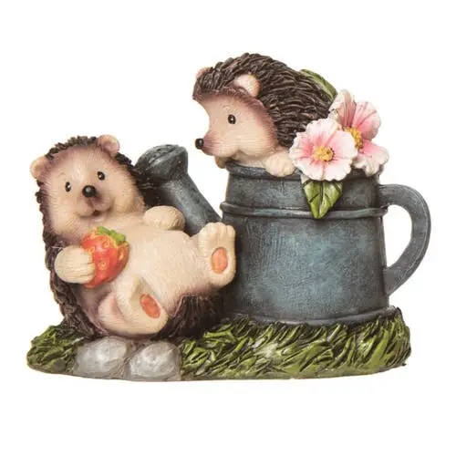 TRANSPAC 5.5 Inch Multicolor Spring Hedgehog Watering Can Figurine Decorative Polyresin Garden Accent - Multicolored