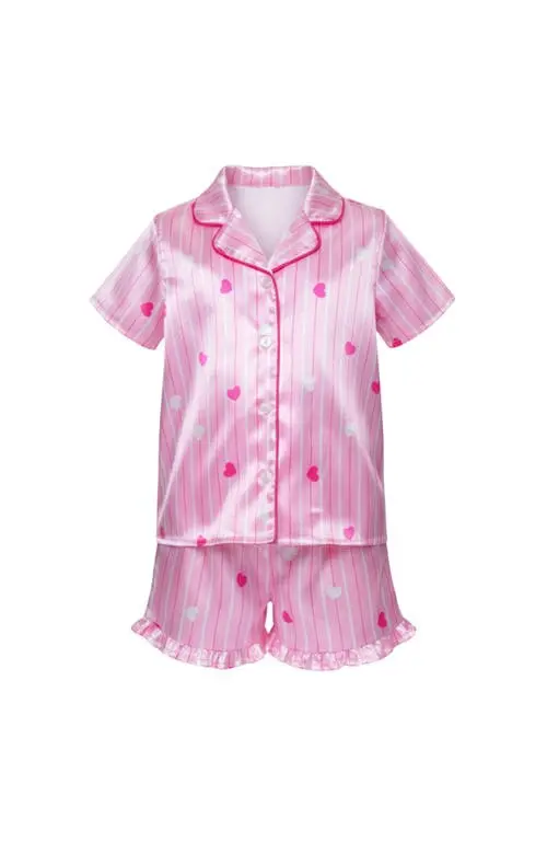 MIA BELLE GIRLS Mommy Valentine's Day Silky Heart Pajama Set - Pink