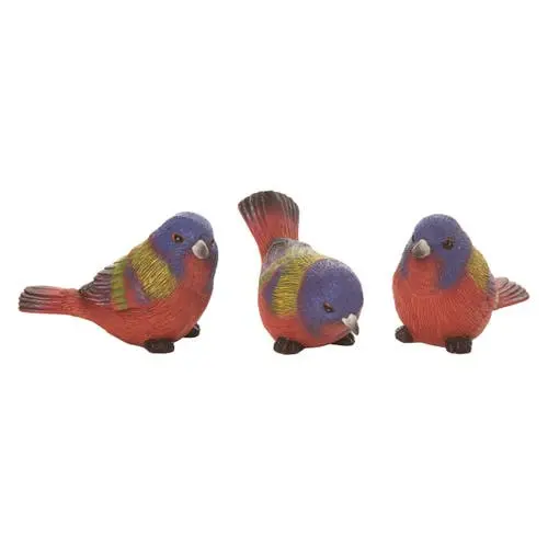 TRANSPAC 4 Inch Multicolor Spring Painted Bunting Birds Set Of 3 Decorative Polyresin Objects For Spring Decor - Multicolored