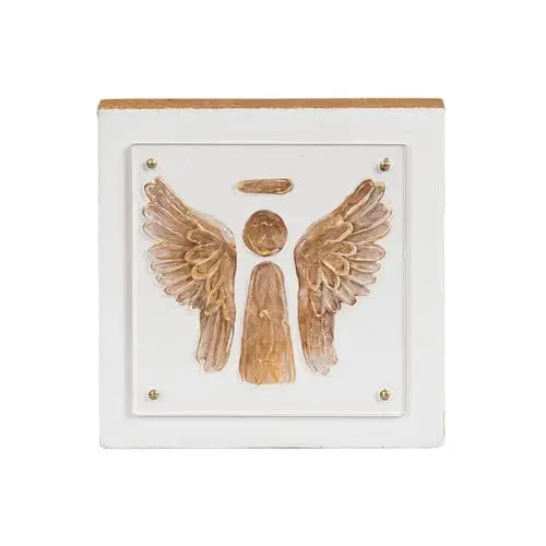 TRANSPAC Wood And Acrylic Block Gold Angel For Spring Home Decor - Multicolored