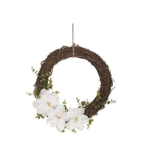 TRANSPAC Natural Fiber 19.69 Inch Spring Magnolia And Twig Wreath For Home Decor And Seasonal Decoration - Brown