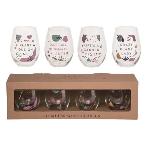 TRANSPAC 18 Oz Multicolor Spring Stemless Wine Glasses Set Of 4 For Plant Enthusiasts Perfect For Spring Celebrations - Multicolored