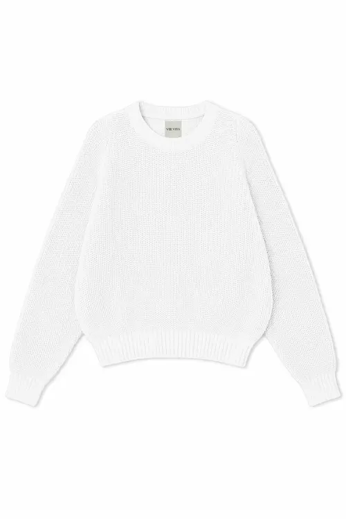 VIR VITA Cotton Crew Neck Sweater - Bone