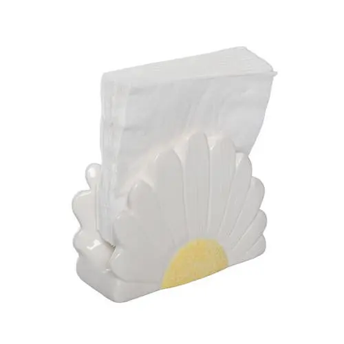TRANSPAC Dolomite Daisy Napkin Holder White And Yellow For Spring Serving And Entertaining
